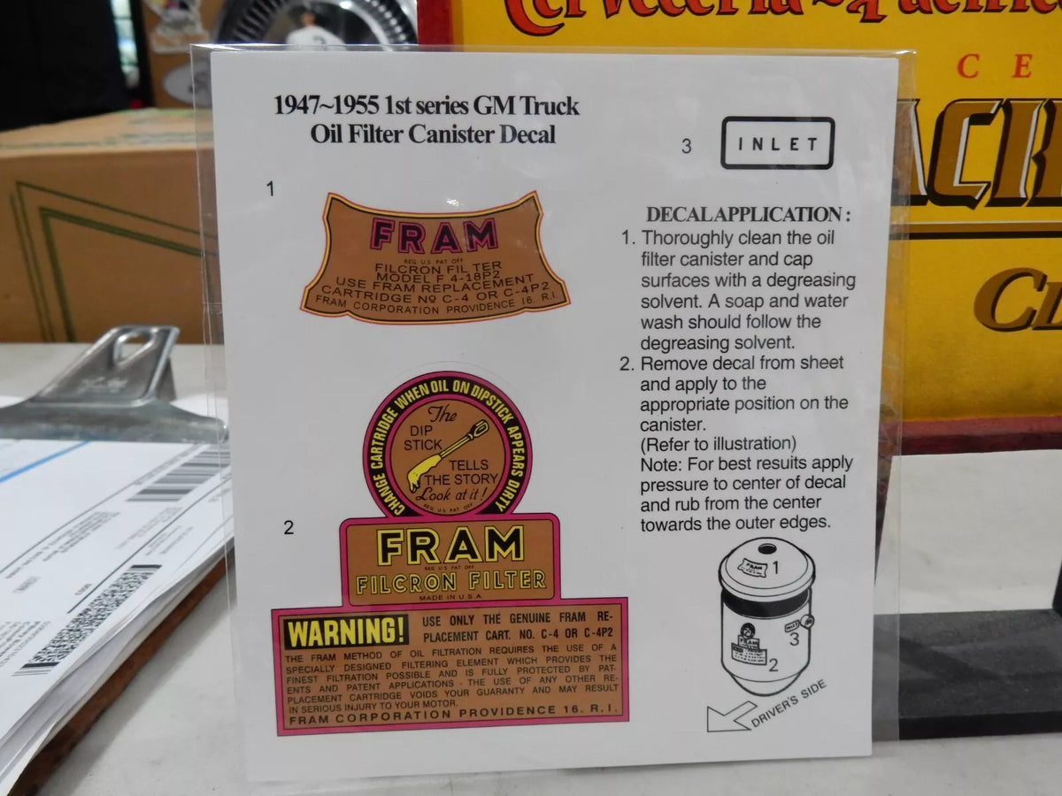FRAM OIL CANISTER DECAL FOR VINTAGE CARS AND TRUCKS OIL FILTER DECAL C ...